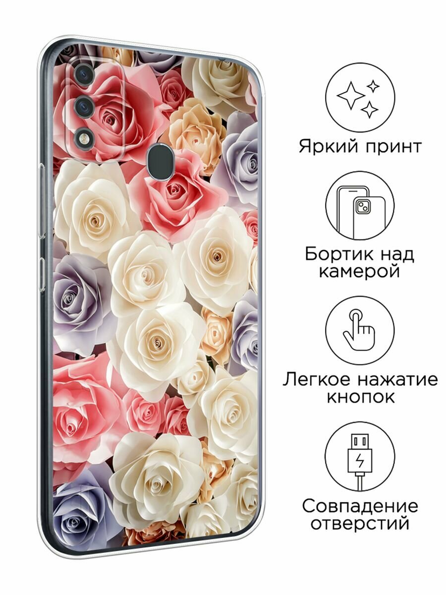 Силиконовый чехол на Itel A48 / Ител А48 с принтом "Пастельные розы" — фото 1