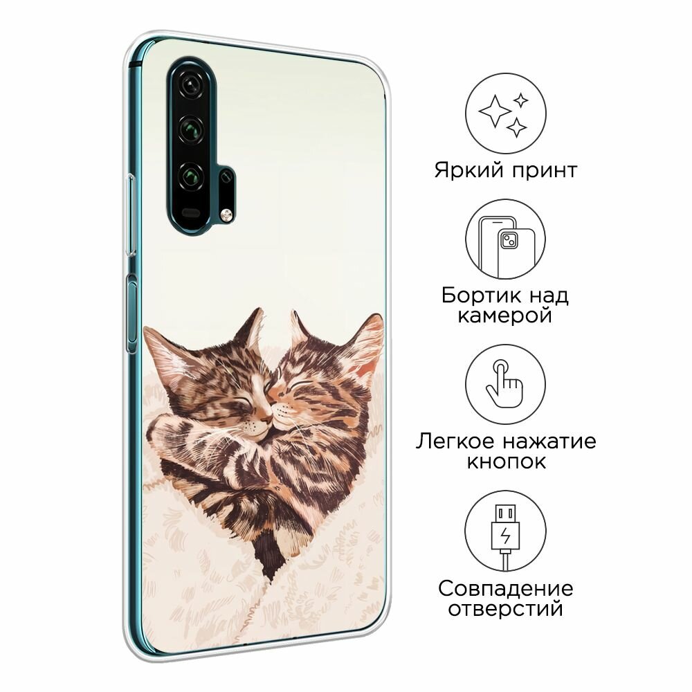 Чехол на Honor 20 Pro / Хонор 20 Про с принтом "Влюбленные котейки - 14 февраля" — фото 1