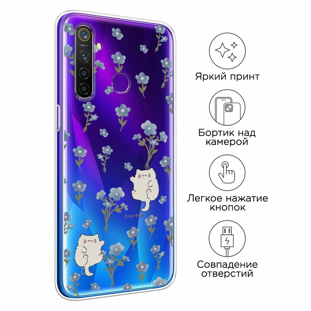 Чехол на Realme 5 Pro / Реалми 5 Про с принтом "Gentle cats", прозрачный — фото 1