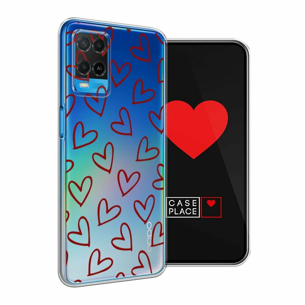 Чехол на Oppo A54 / Оппо A54 с принтом "Little hearts doodles 2 - 14 февраля", прозрачный — фото 1