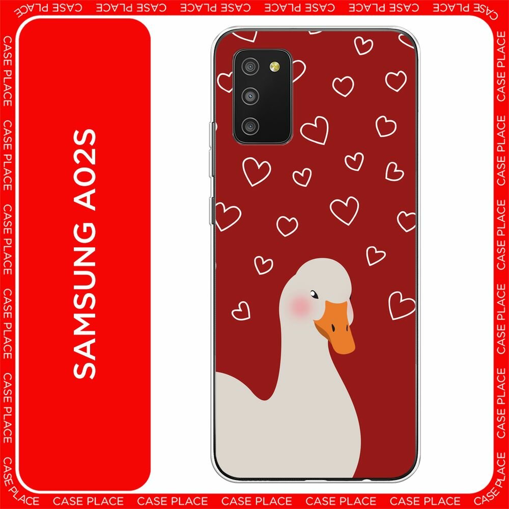 Чехол на Samsung Galaxy A02s / Самсунг Галакси A02s с принтом "Влюблённый гусь 1 - 14 февраля"