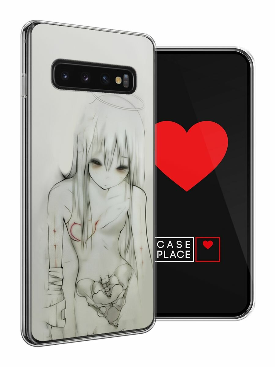 Чехол на Samsung Galaxy S10 / Самсунг Галакси S10 с принтом "Аниме рисунок чёрно-белый" — фото 1
