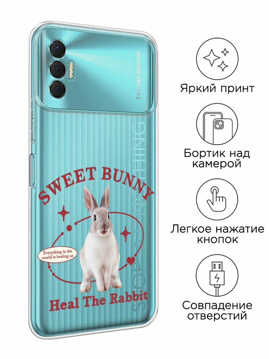 Чехол на Tecno Spark 8P / Техно Спарк 8P с принтом "Heal the rabbit", прозрачный — фото 1