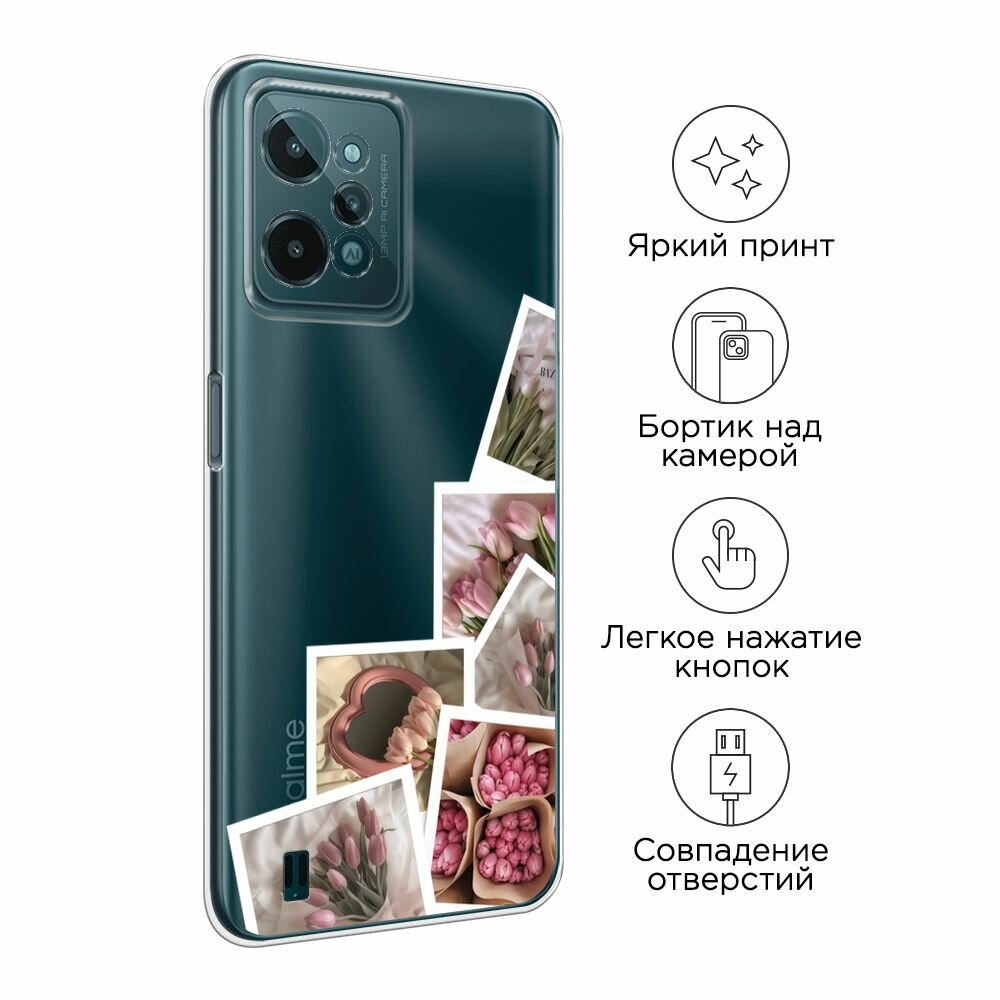 Чехол на Realme C31 / Реалми C31 с принтом "Весенние фото - 8 марта", прозрачный — фото 1