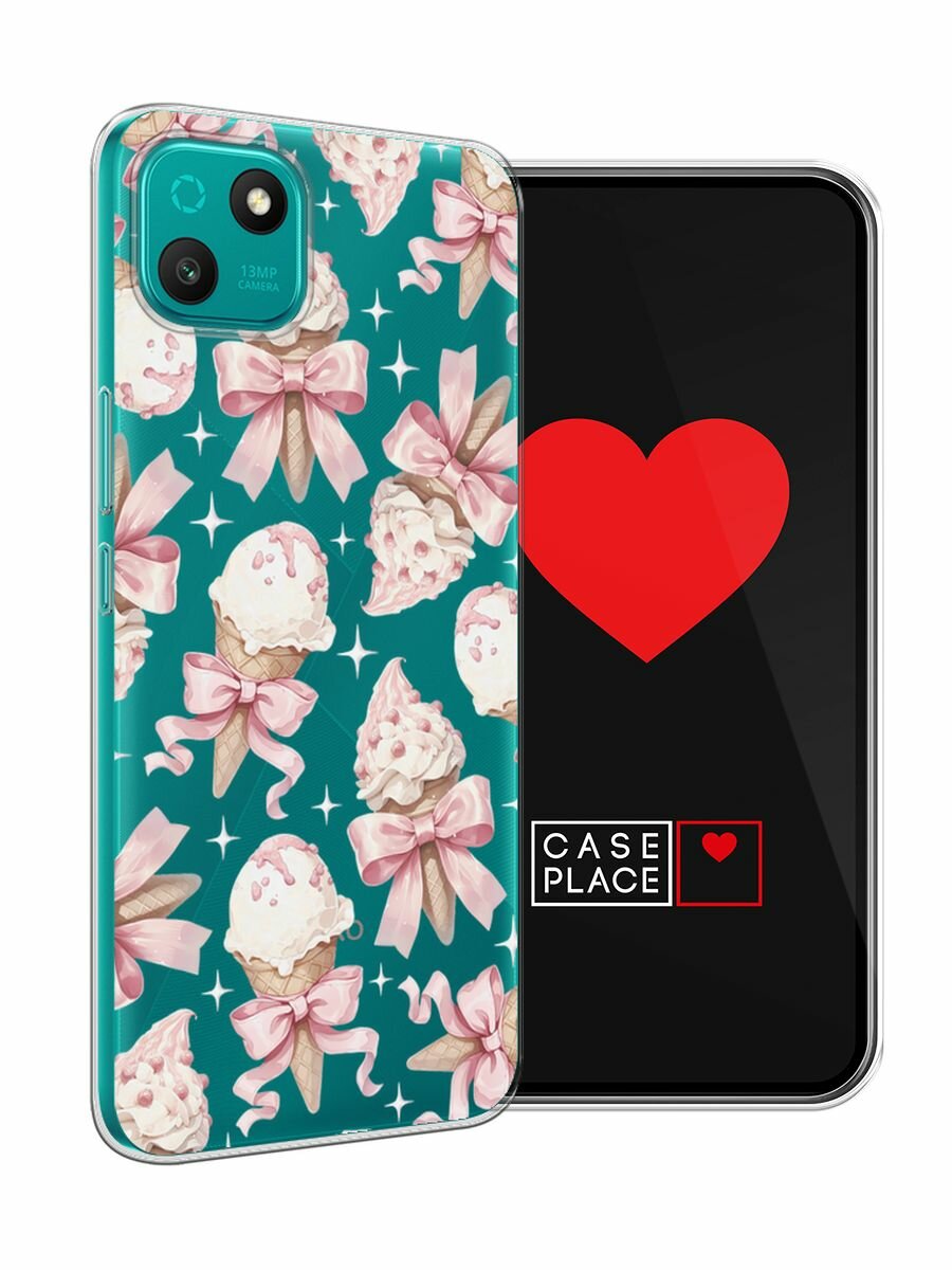 Чехол на Wiko T10 / Вико Т10 с принтом "Мороженое с бантиками", прозрачный — фото 1