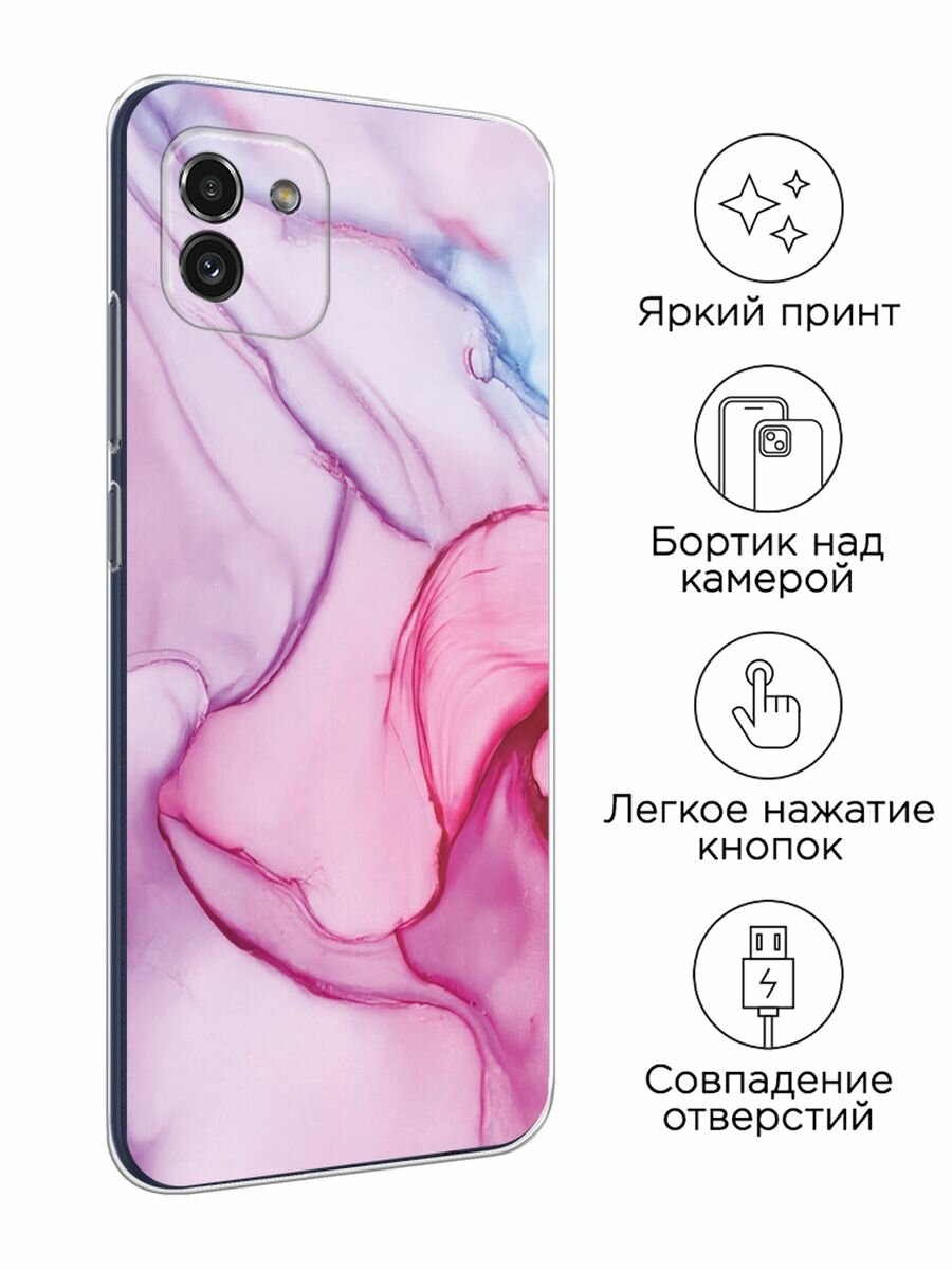 Чехол на Samsung Galaxy A03 / Самсунг Галакси А03 с принтом "Розовые мраморные разводы" — фото 1