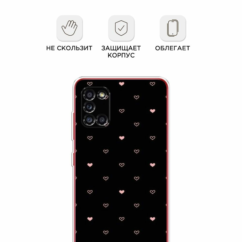 Чехол на Samsung Galaxy A31 / Самсунг Галакси А31 с принтом "Черный фон и сердечки" — фото 1