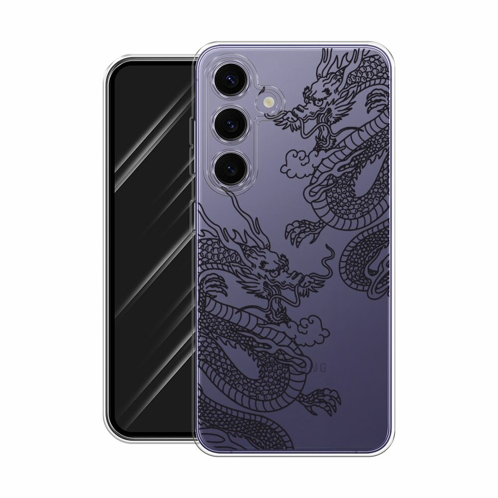 Чехол на Samsung Galaxy S24 Plus / Самсунг S24 Plus с принтом "Два китайских дракона", прозрачный — фото 1