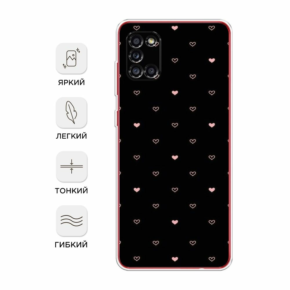 Чехол на Samsung Galaxy A31 / Самсунг Галакси А31 с принтом "Черный фон и сердечки" — фото 1