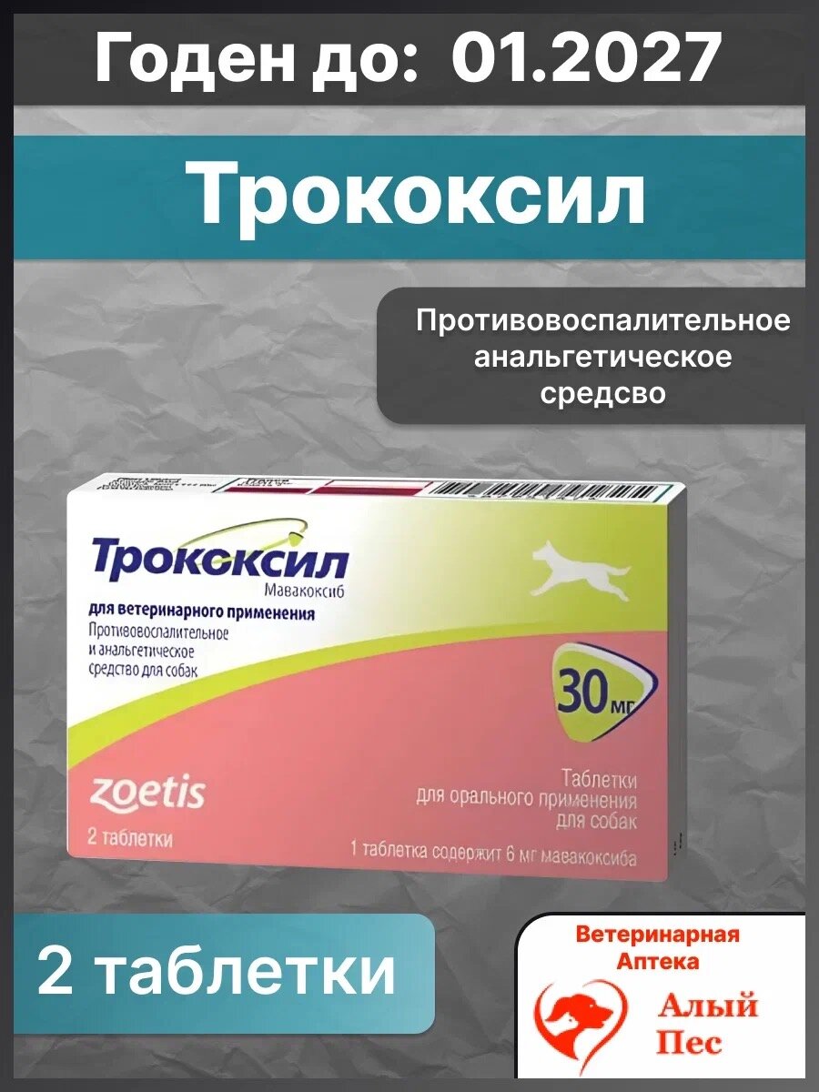 Трококсил 30 мг противовоспалительное и анальгетическое средство для собак уп. 2 таблетки (2 таблетки)