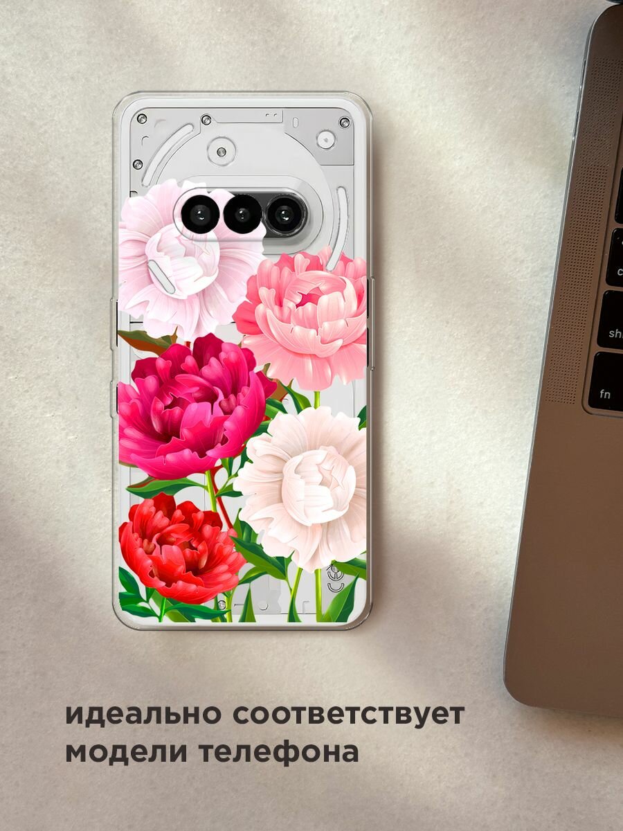 Чехол на Nothing Phone 3a / Нотинг Фон 3а с принтом "Большие пионы", прозрачный — фото 1