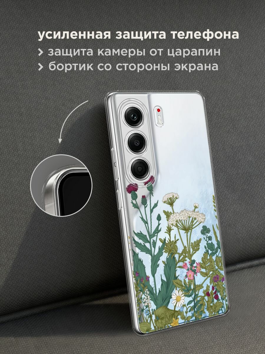 Чехол на Tecno Camon 40 Pro 5G / Текно Камон 40 Про 5G с принтом "Дикие полевые цветы", прозрачный — фото 1