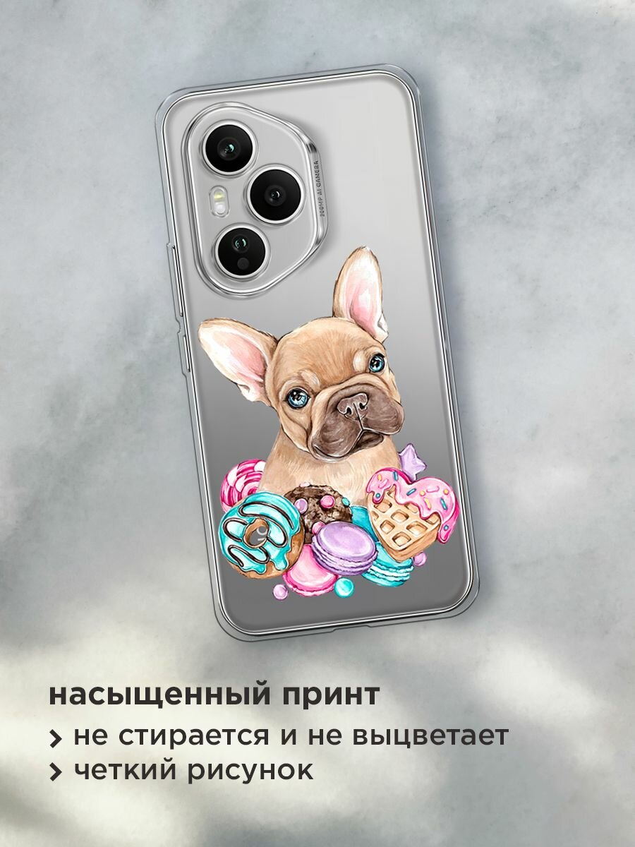 Чехол на Honor 400 Pro / Хонор 400 Про с принтом "Бульдог и сладости", прозрачный — фото 1