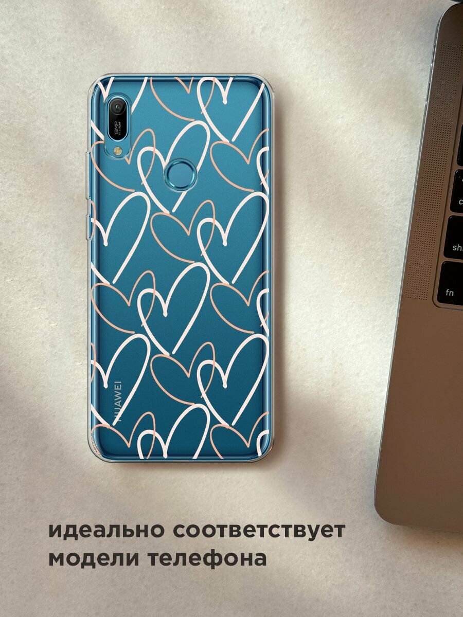 Чехол на Honor 8A/8A Pro/Huawei Y6s/Y6 2019 / Хонор 8А с принтом "Узор из сердечек", прозрачный — фото 1