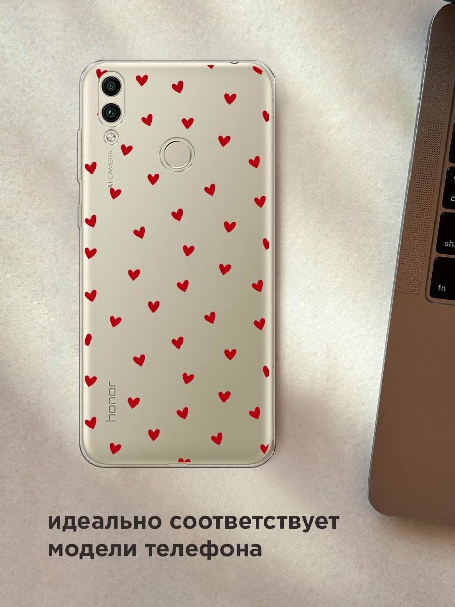 Чехол на Honor 8C / Хонор 8С с принтом "Red hearts", прозрачный — фото 1
