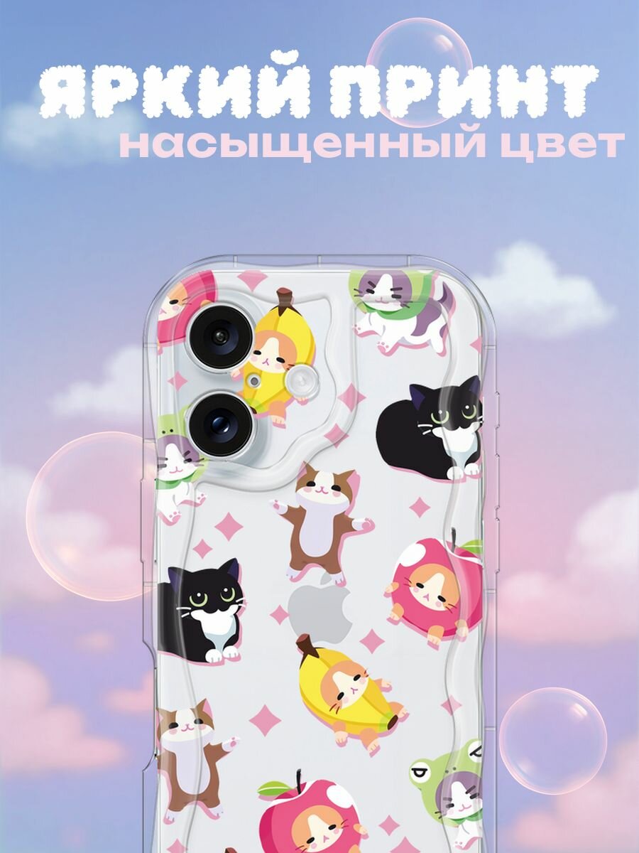Чехол на Apple iPhone 16 / Айфон 16 с принтом "Мемные котята паттерн 3" — фото 1