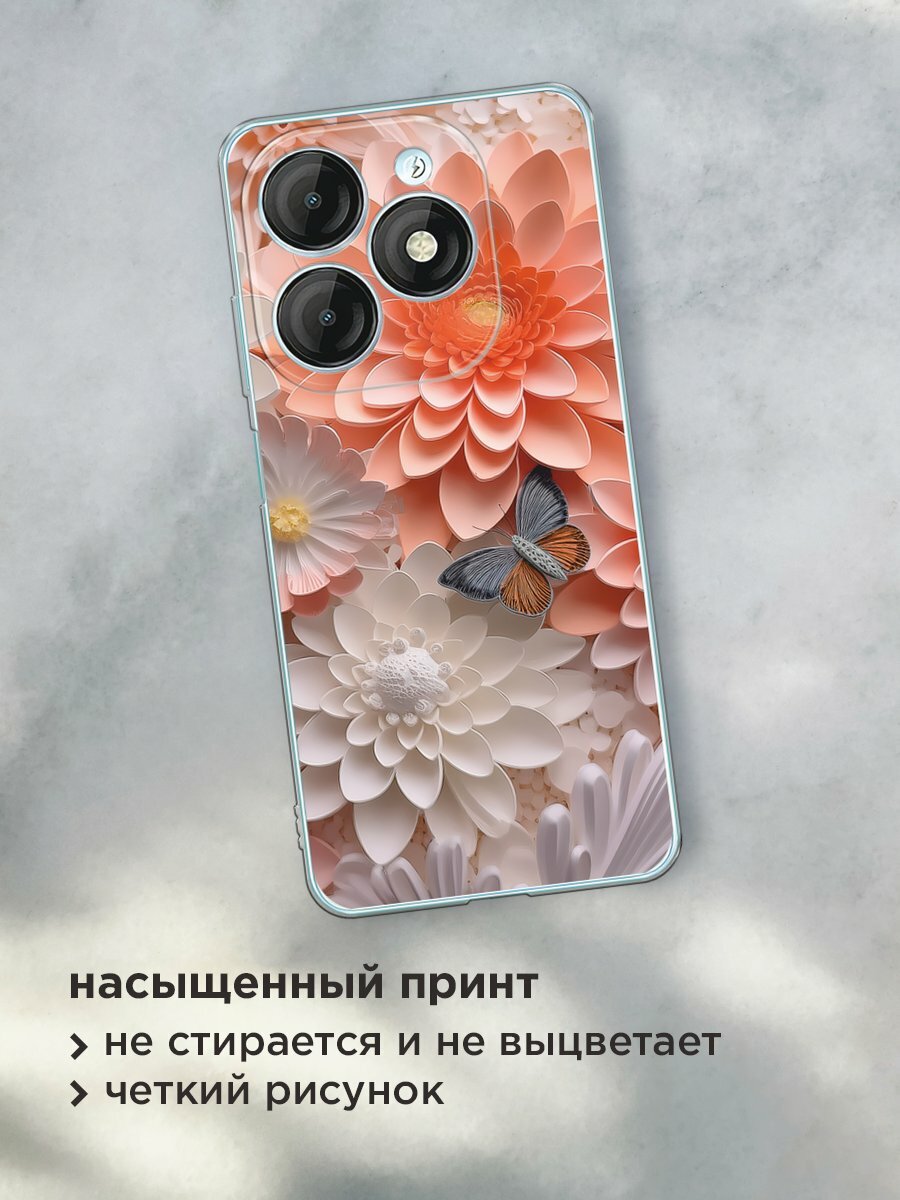 Силиконовый чехол на Itel P55 / Ител Р55 с принтом "Бумажные цветы" — фото 1