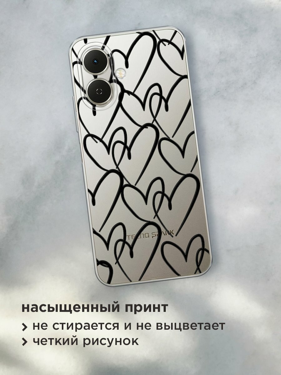 Чехол на Tecno Spark Go 2 / Текно Спарк Го 2 с принтом "Hearts doodle black 1" — фото 1