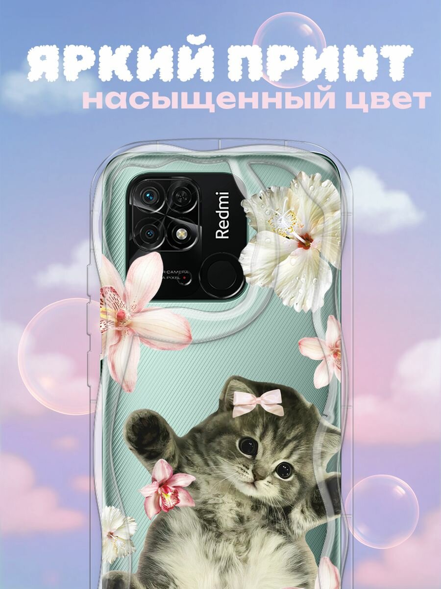Чехол на Xiaomi Redmi 10C / Редми 10С с принтом "Котенок в цветах" — фото 1