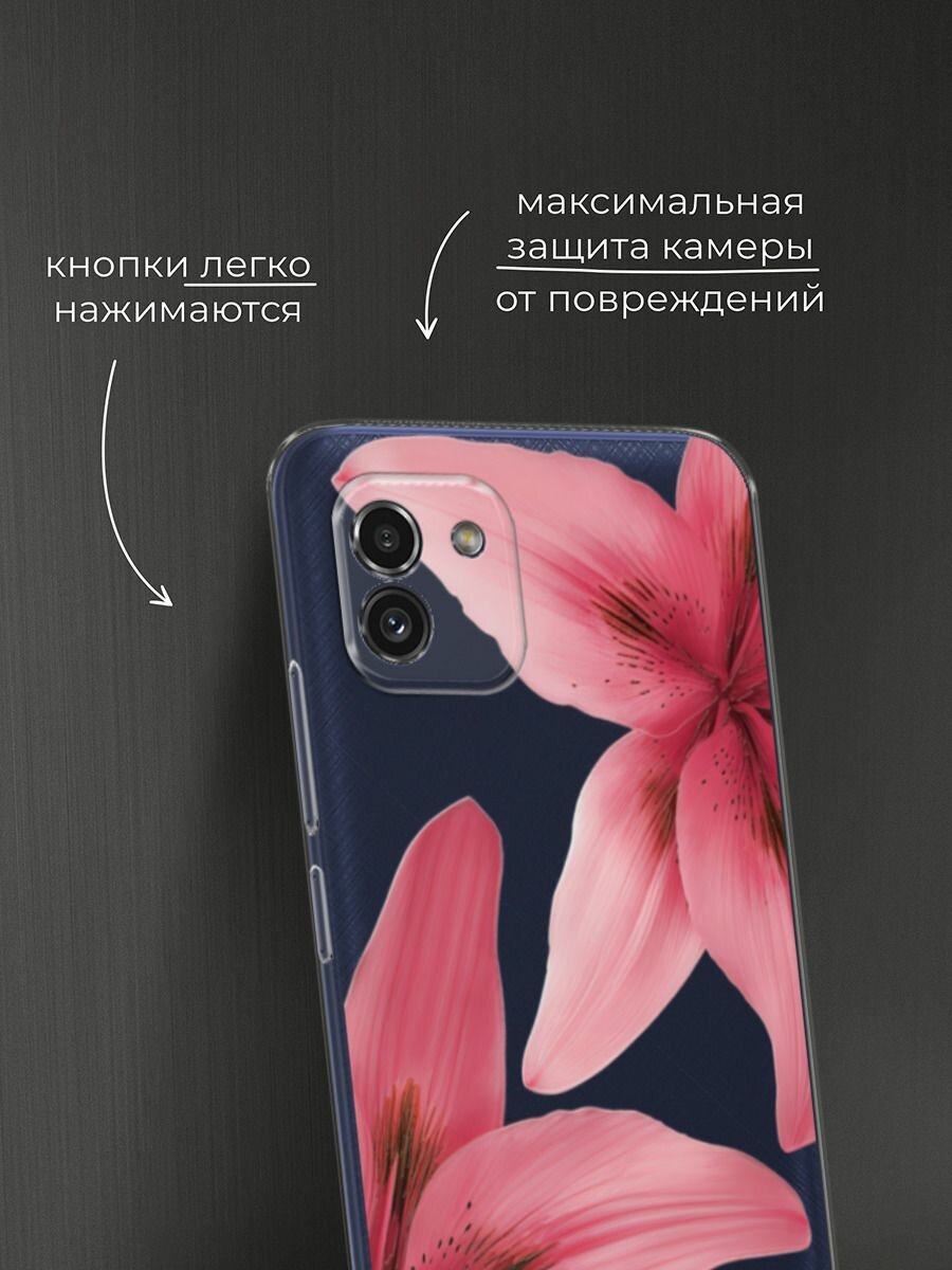 Чехол на Samsung Galaxy A03 / Самсунг Галакси А03 с принтом "Pink flower" — фото 1