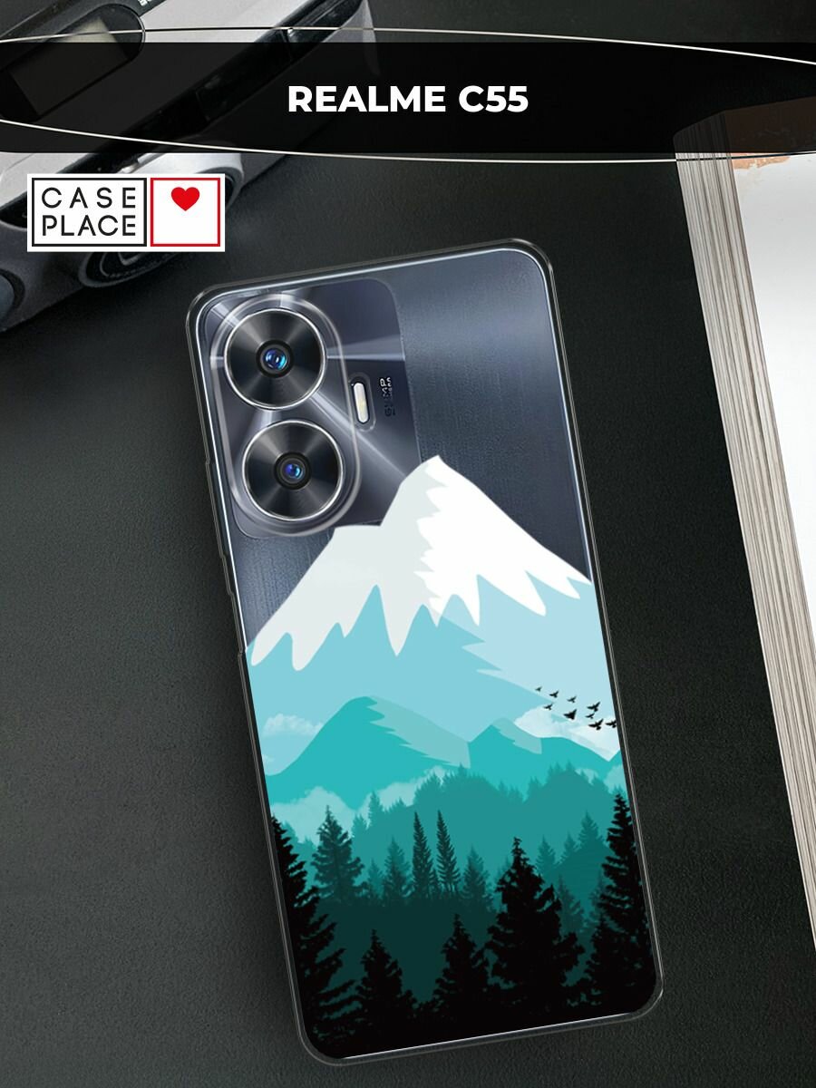 Чехол на Realme C55 / Реалми C55 с принтом "Синяя снежная гора", прозрачный
