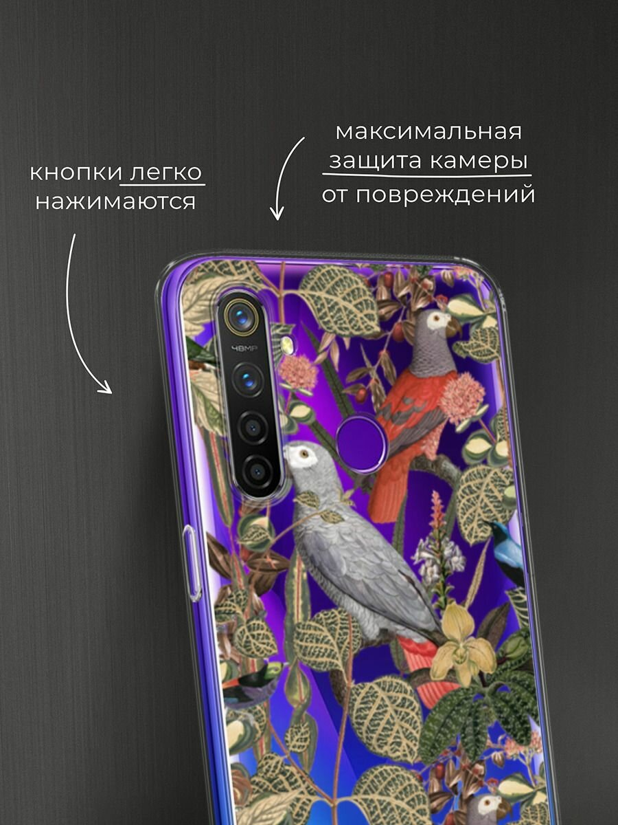 Чехол на Realme 5 Pro / Реалми 5 Про с принтом "Tropical pattern", прозрачный — фото 1