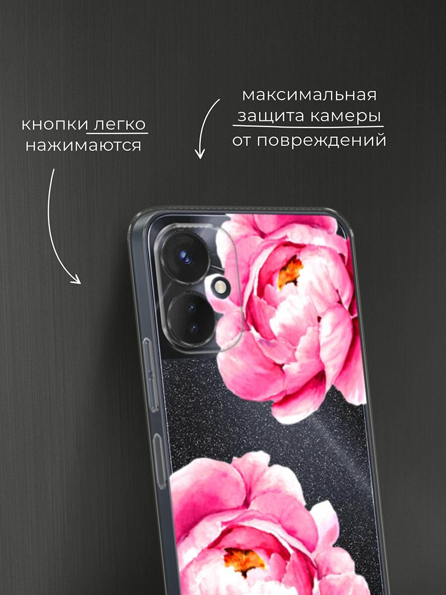 Чехол на Tecno Spark 9 Pro / Техно Спарк 9 Про с принтом "Open peonies", прозрачный — фото 1