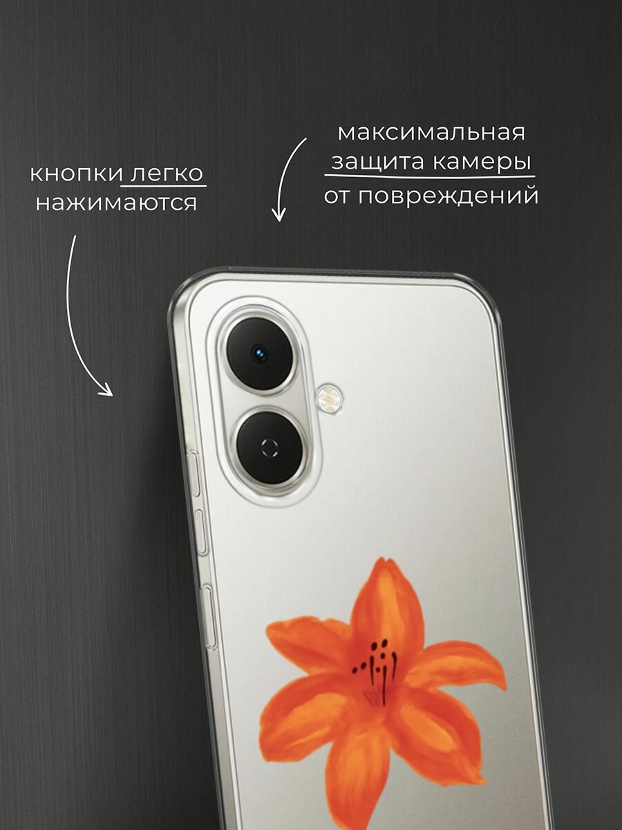 Чехол на Tecno Spark Go 2 / Текно Спарк Го 2 с принтом "Оранжевый цветок", прозрачный — фото 1