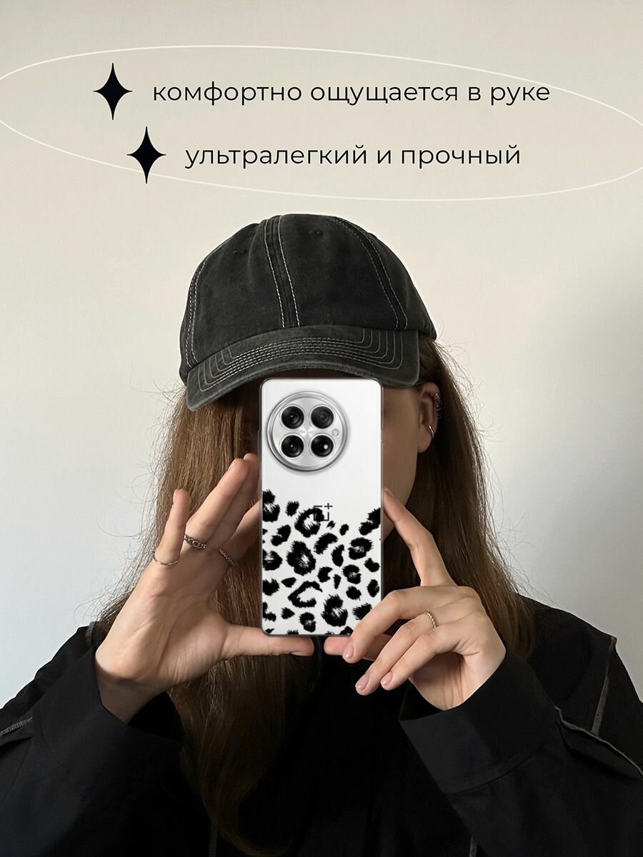 Чехол на OnePlus 13 / Ван Плас 13 с принтом "Окрас леопарда фон черный", прозрачный — фото 1