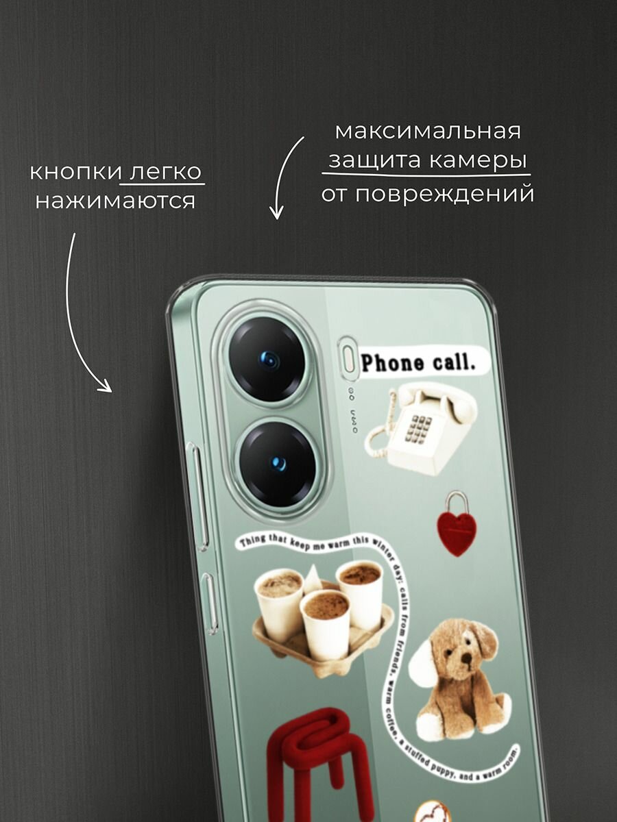Чехол на Poco X7 Pro / Поко X7 Про с принтом "Phone call", прозрачный — фото 1