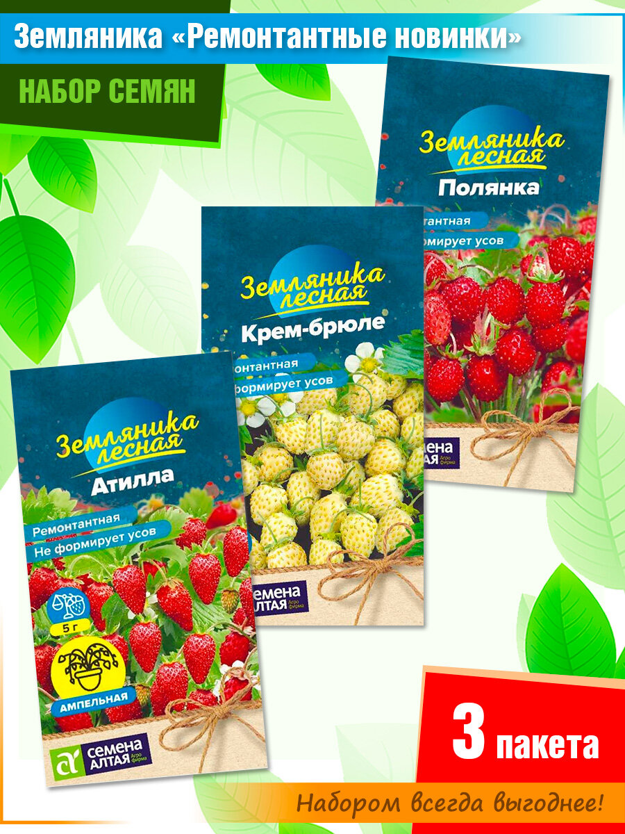 Семена земляники "Ремонтантные новинки" от Семена Алтая (3 пачки)