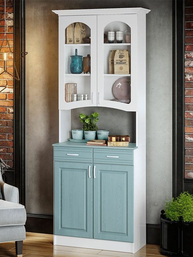 Буфет двустворчатый Констанция белый матовый/голубой/белый миф