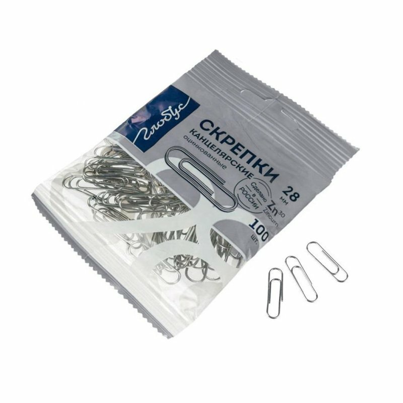 Скрепки 28мм 100шт оцинкованные пакет Глобус С28-100ЦПл шт