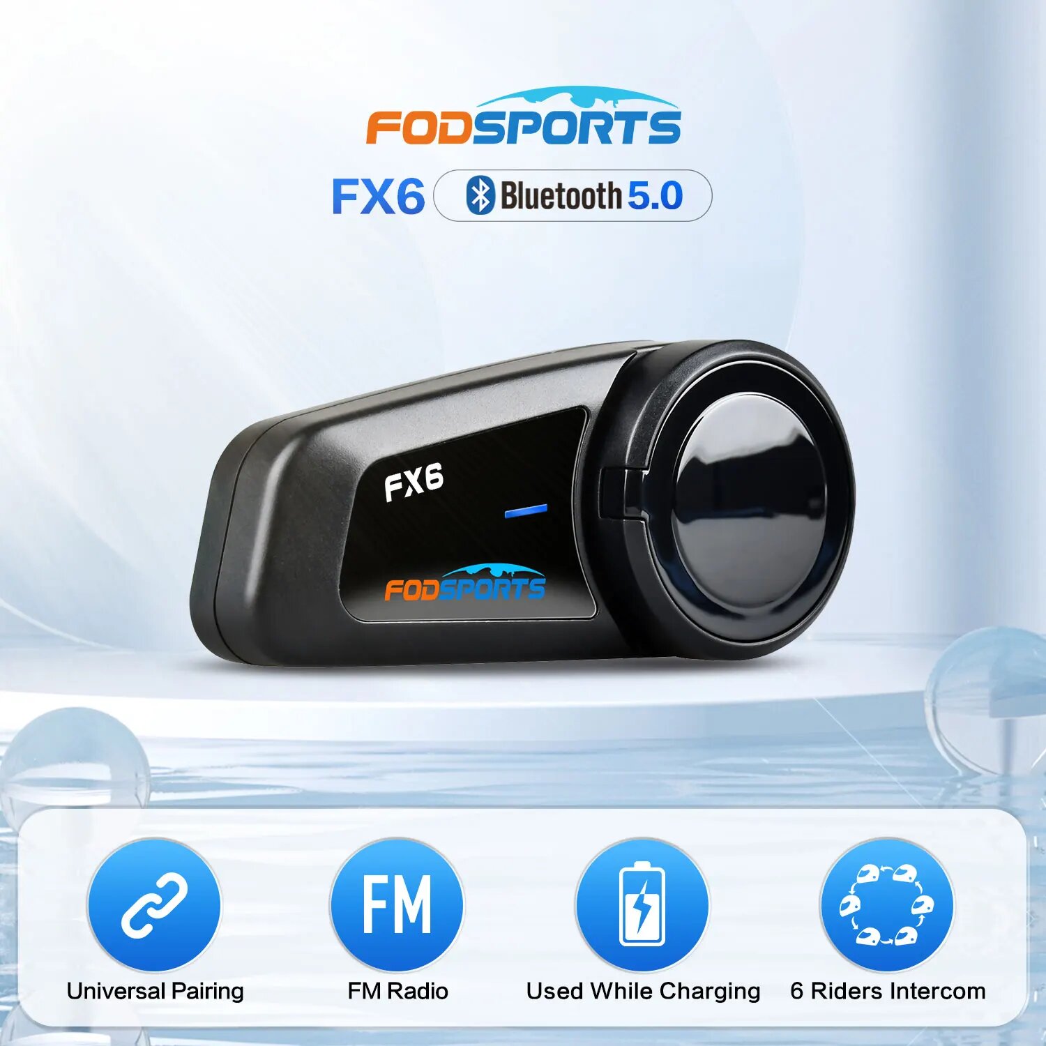 Fodsports FX6 Мотоциклетная домофонная Bluetooth-гарнитура для шлема, домофон Moto, 6 гонщиков, FM-радио.