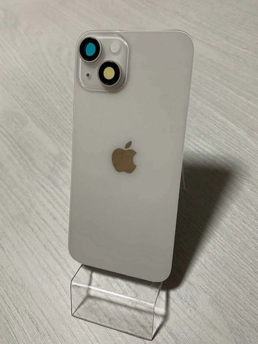 Задняя крышка iPhone 14 в сборе, с окошками камеры (Starlight) белая