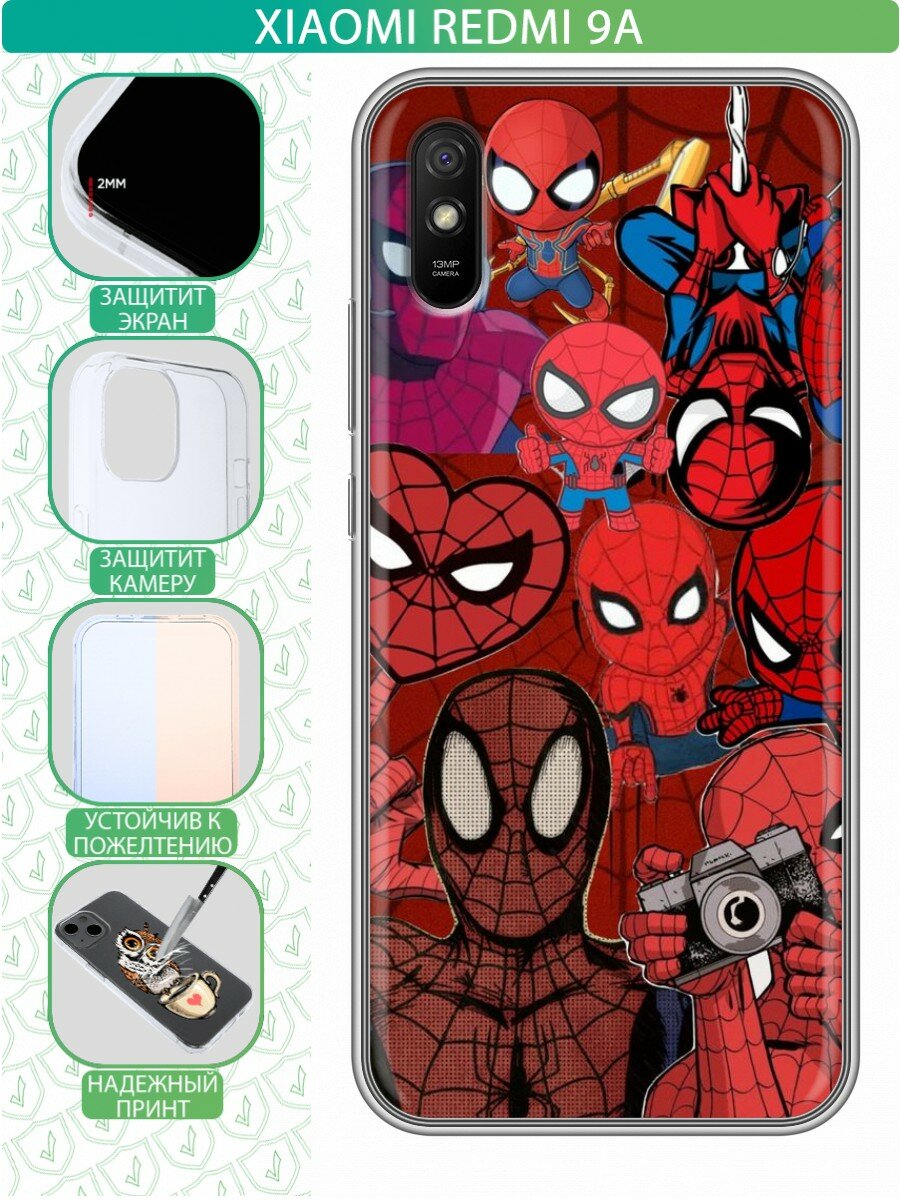 Чехол для Xiaomi RedMi 9A с принтом для мальчиков с Человеком Пауком коллаж (Сяоми Редми 9А)