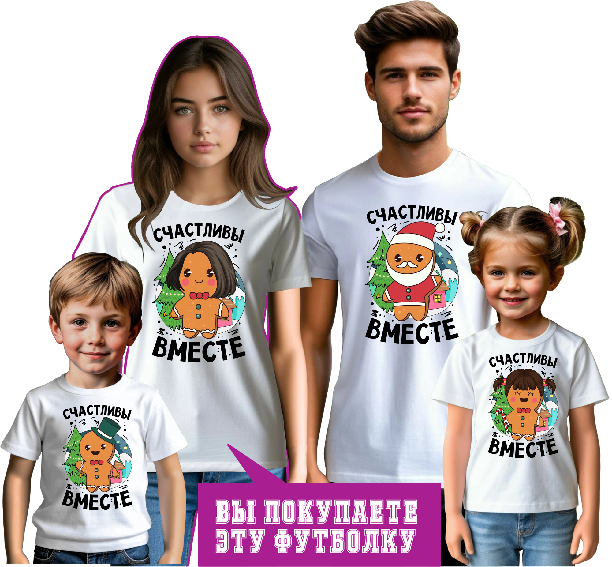 Футболка футболки новогодние семейные набор