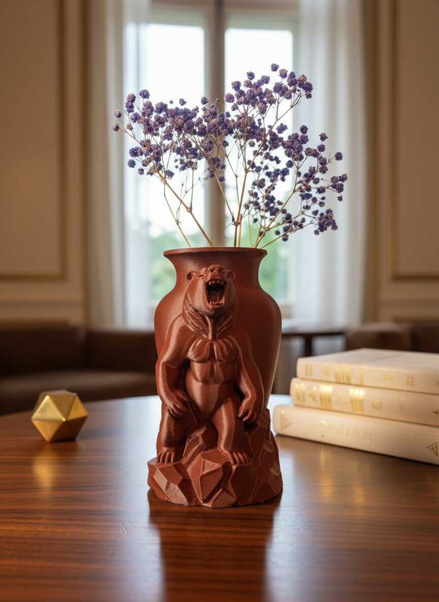 Горшок для сухоцветов с медведем