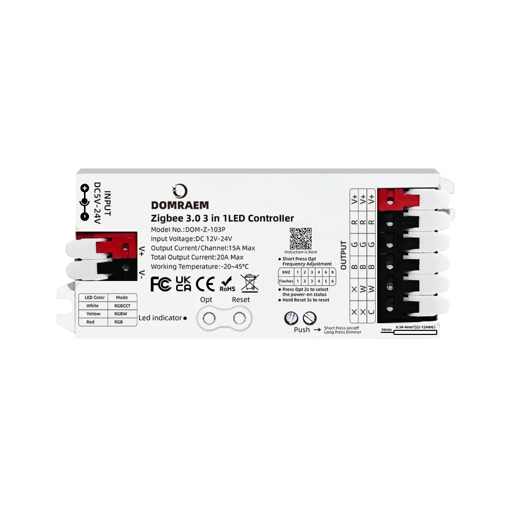 DOMRAEM Zigbee 3.0 Smart 5 в 1 RGBCCWT LED контроллер ZIGBEE3.0 3 in 1