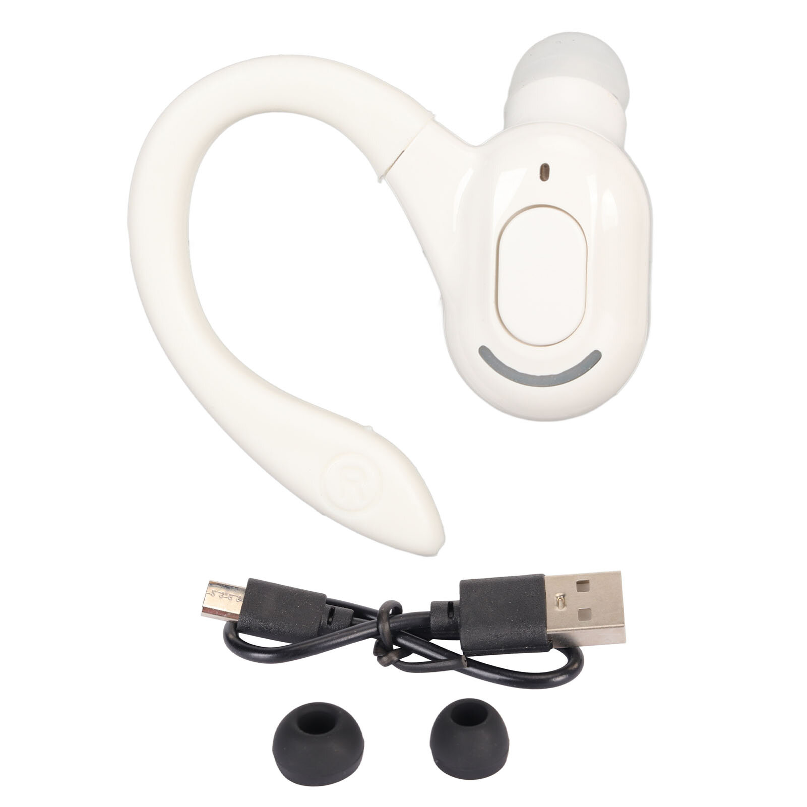 Беспроводная гарнитура Bluetooth 5.2 с HiFi стереозвуком, HD-звонками, шумоподавлением, водонепроницаемостью IPX4, одноканальная, белого цвета.