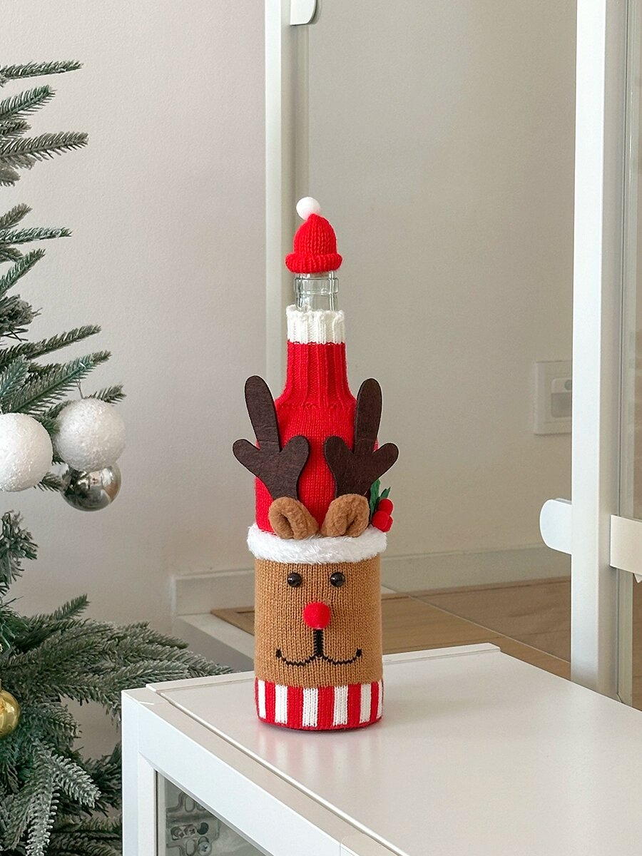 Новые рождественские украшения: вязаный чехол для бутылки вина, шерстяной чехол для шампанского, чехол для красного