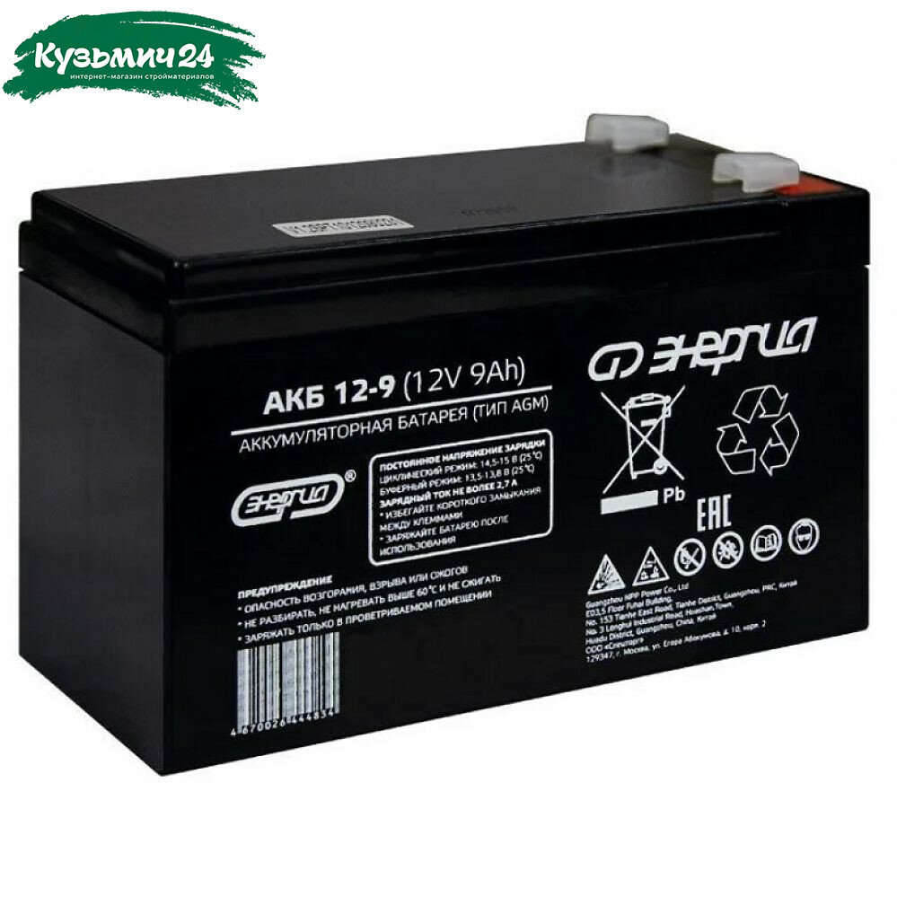 Аккумулятор Энергия АКБ 12-9, 12В, 2.7Ah Е0201-0043, 1 шт.