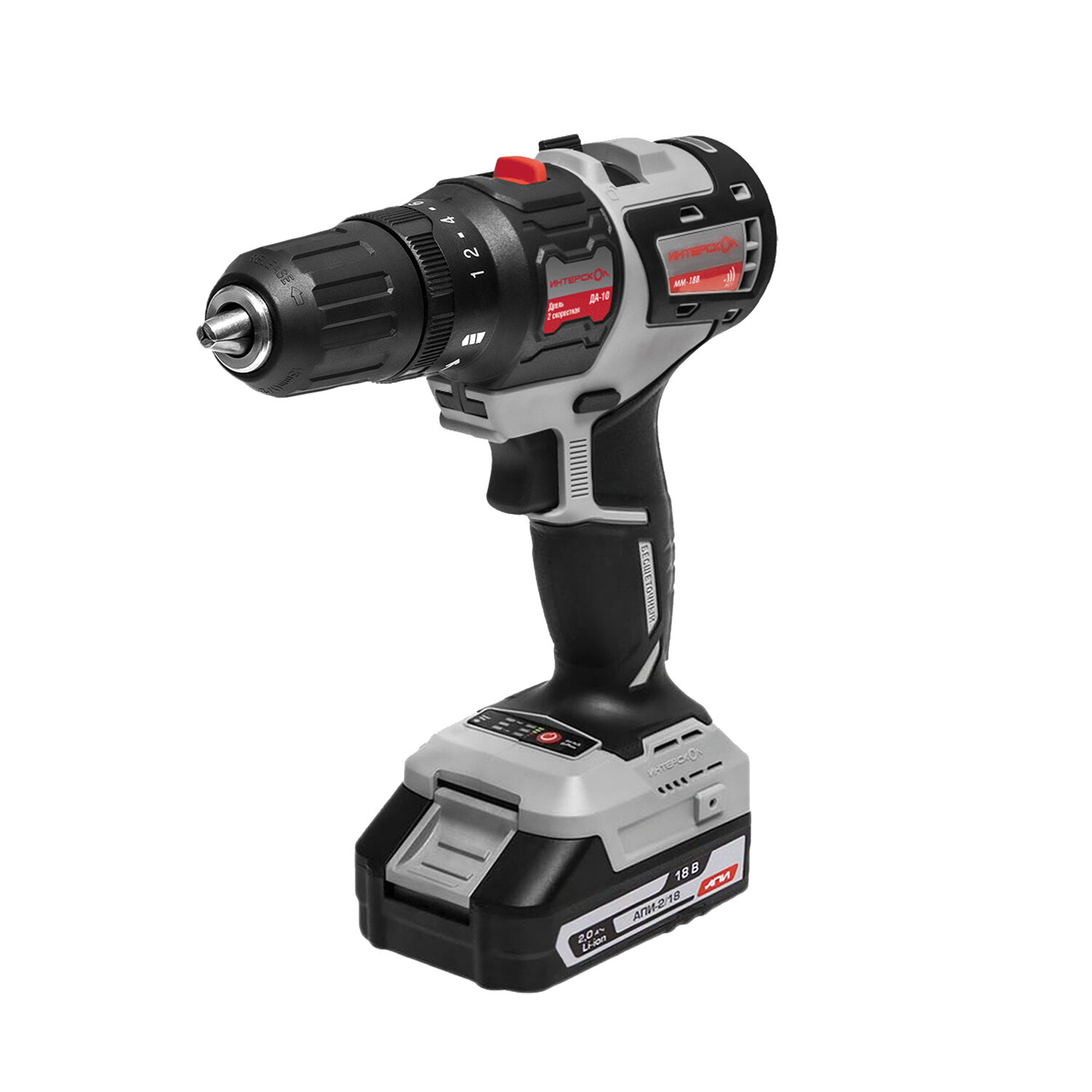 Дрель-шуруповерт ИНТЕРСКОЛ ДА-10/18В 44 АПИ, арт. 755.2.1.47, (2 А*ч, 2 АКБ, ЗУ) мультибокс