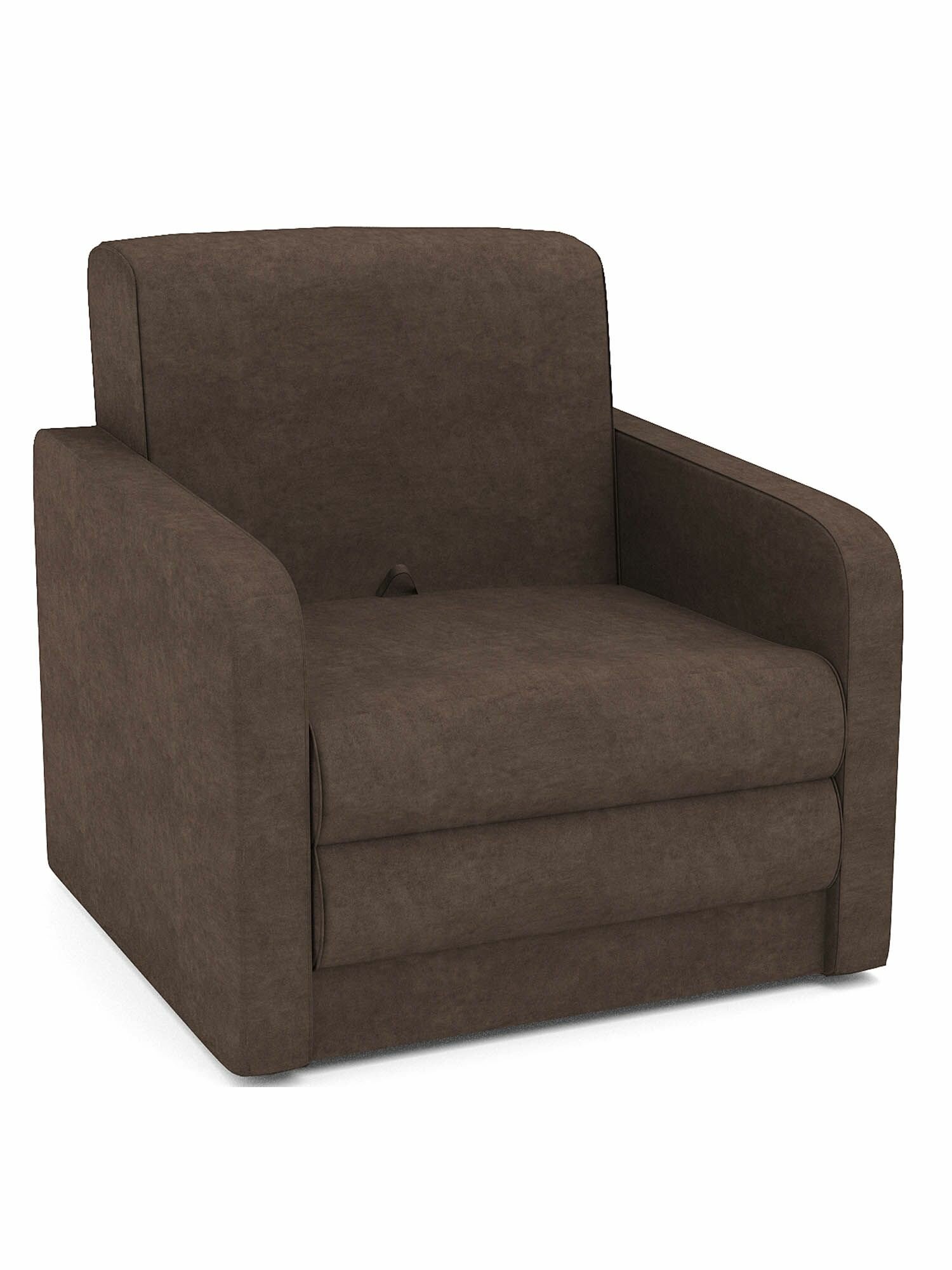 Кресло-кровать раскладное 70 см, малогабаритное, мягкие локти, флок темно-коричневый #89 / олмп