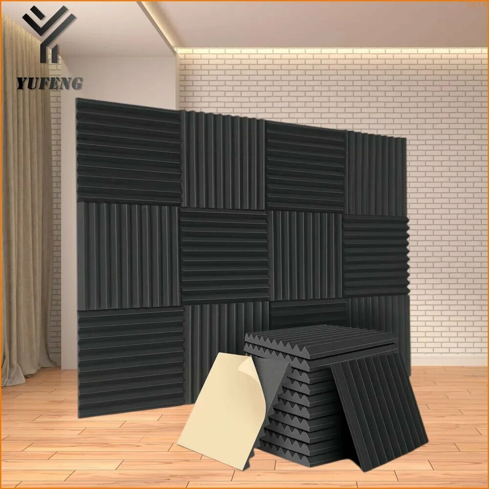 Новые продукты в октябре12 упаковок самоклеящихся акустических панелей, звукоизоляционные стеновые панели из пенопласта высокой плотности для дома (черные)