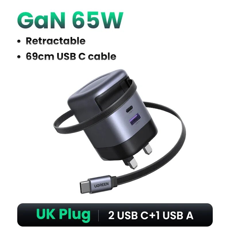 UGREEN Зарядное UK GaN 65W с кабелем USB-C