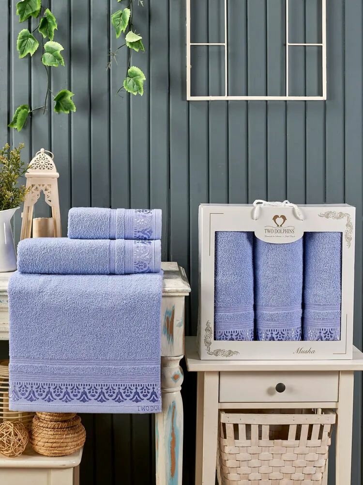 Набор полотенец Миша (MUSHA) лиловый махровые хлопок (50х90см-2, 70х140см-1) 3шт. TWO DOLPHINS