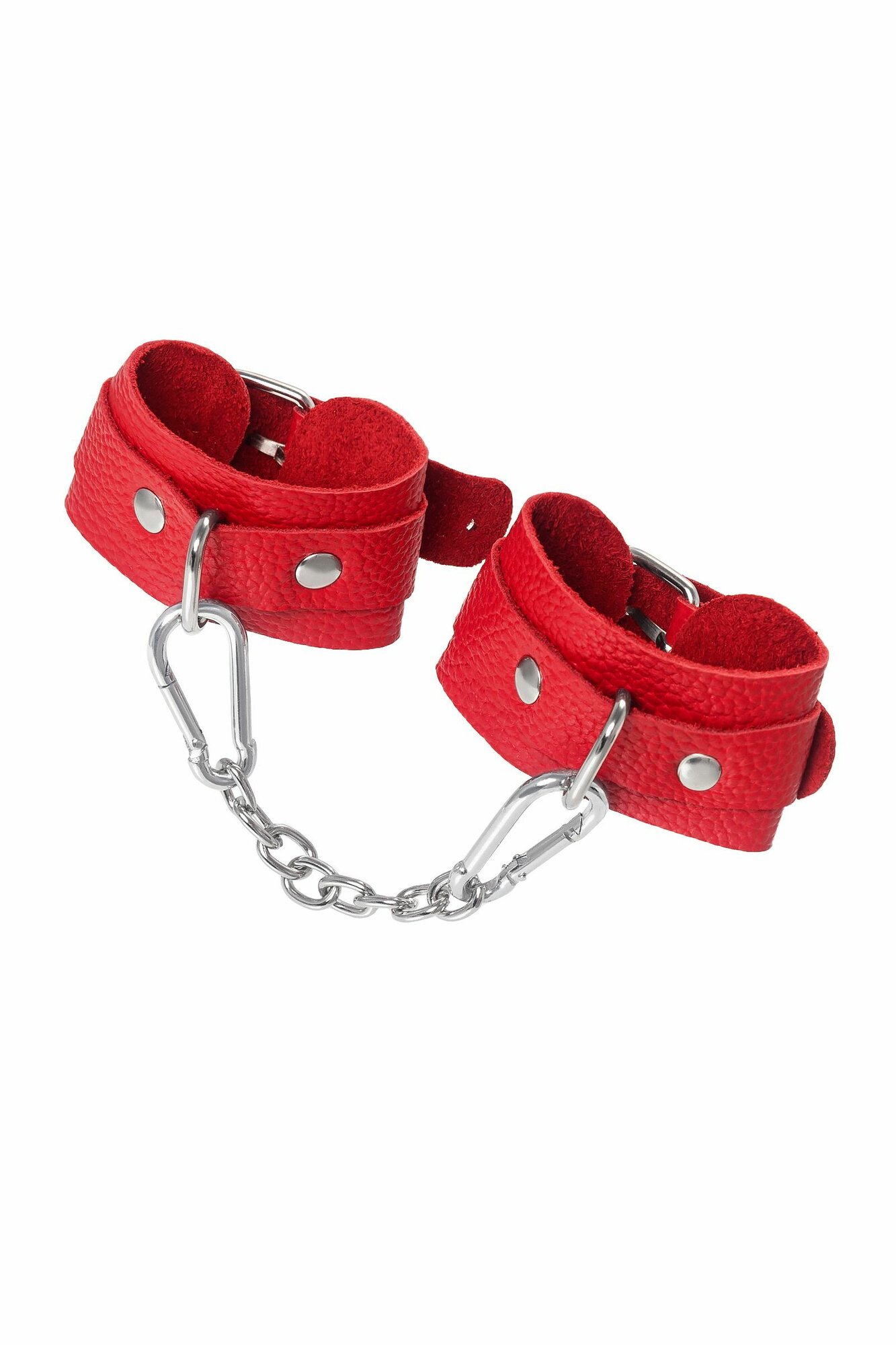 Наручники-браслеты Pecado из натуральной кожи, красные, для узкого запястья, 15х4 см, цепочка 14 см