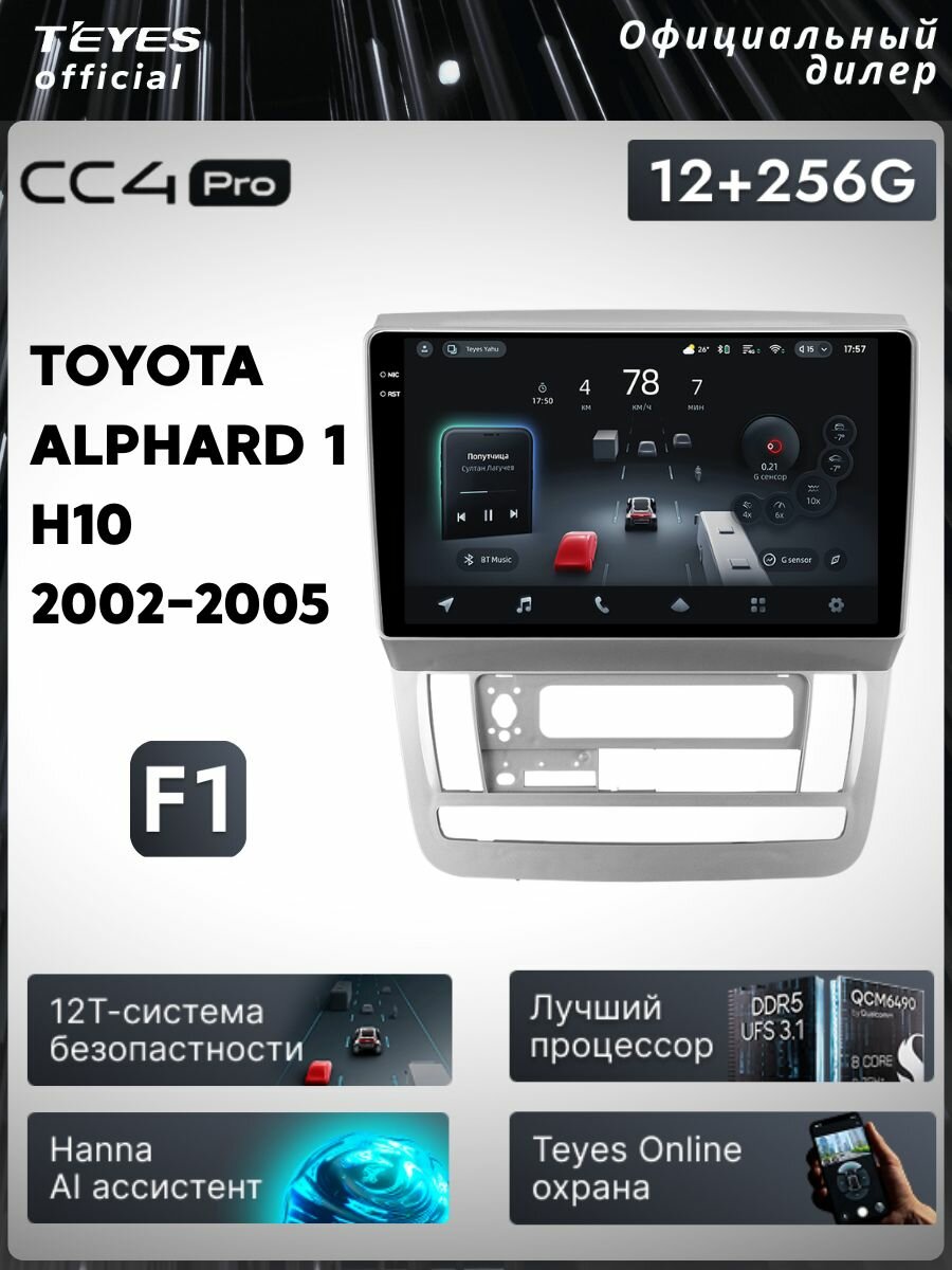 Магнитола Toyota Alphard 1 H10 2002-2005 (Комплектация F1) Teyes CC4 Pro 12/256GB, штатная магнитола, 8-ми ядерный про