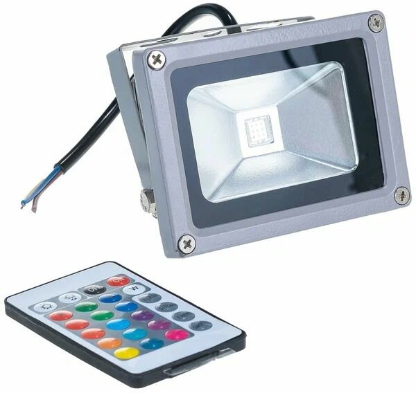 Прожектор светодиодный многоцветный с пультом 10Вт IP65, PFL-10W/RGB-RC/GR IP65 Jazzway
